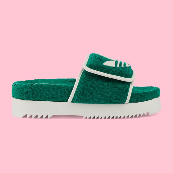 Adidas X Gucci Women S GG Platform Sandal In Green Cotton Sponge