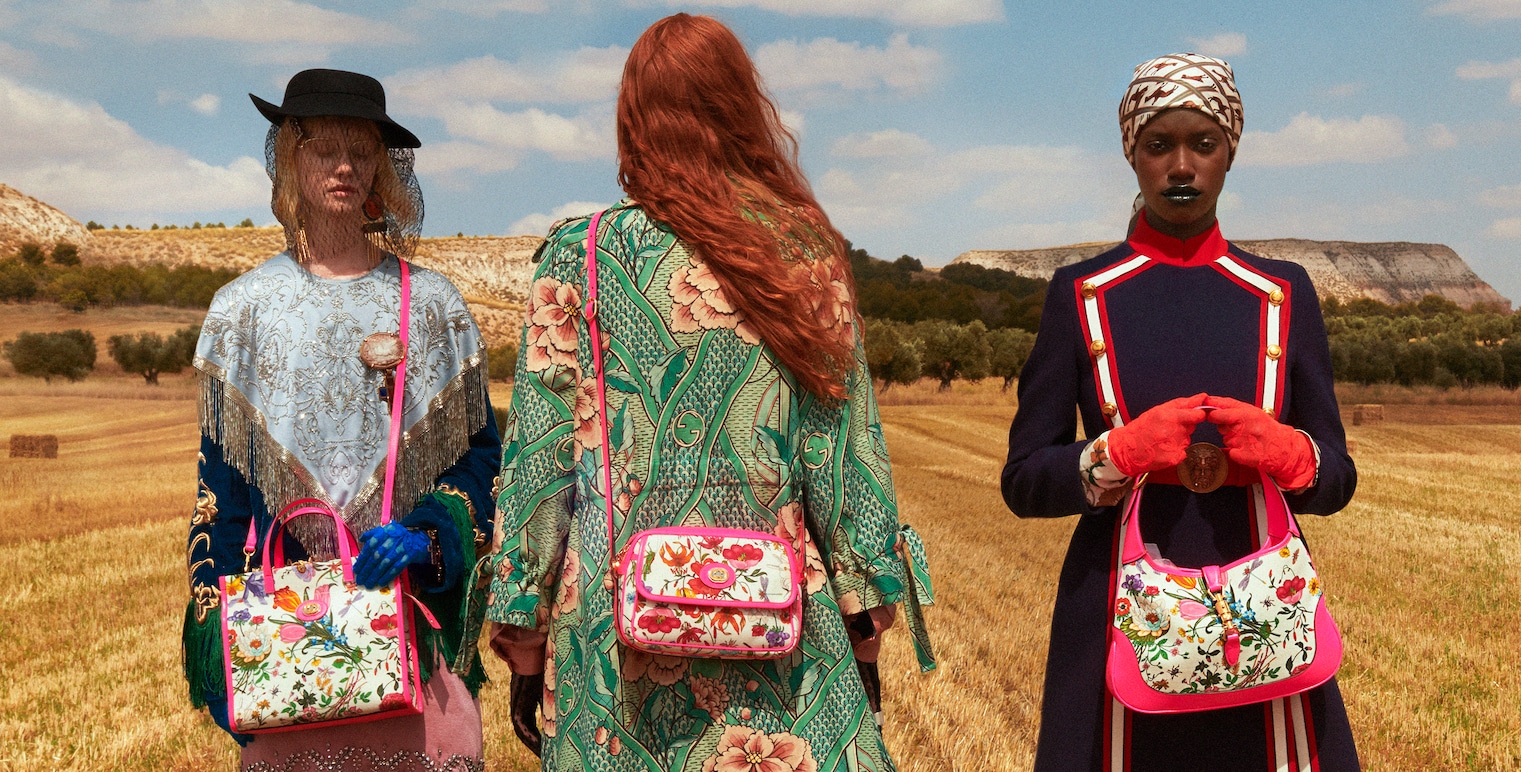 Electric tones modernize one of Gucci’s most historical floral prints ...