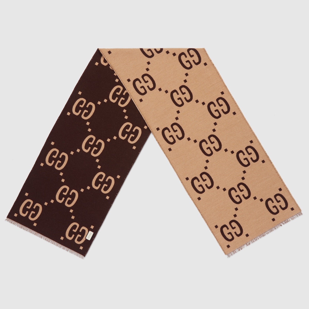 Bufanda de seda de lana de jacquard con GG incafé/beige | GUCCI® MX