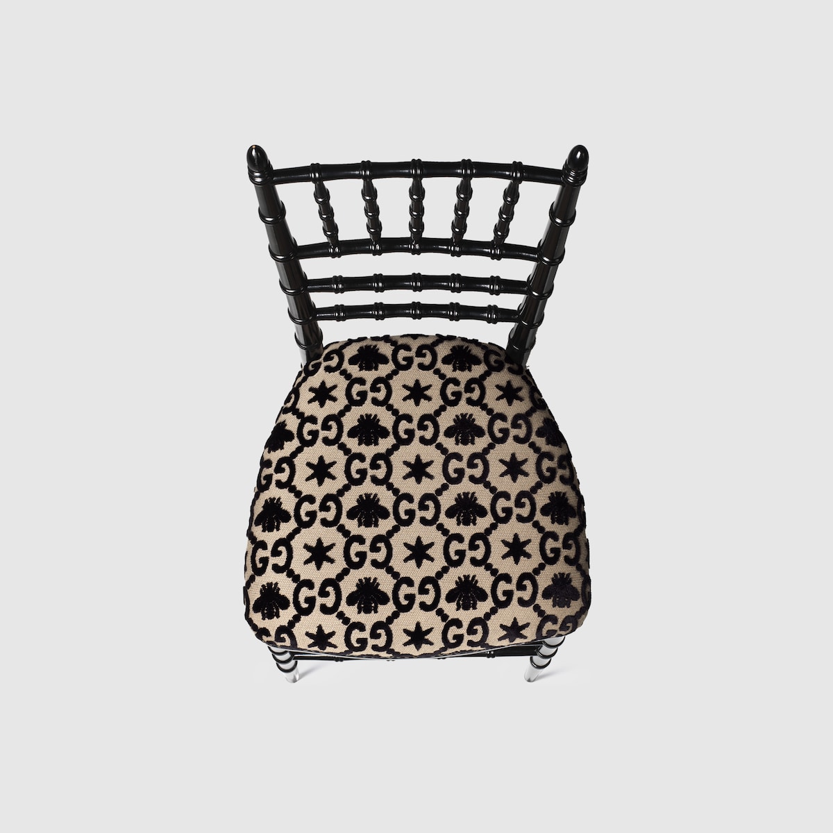 Black Wood Chiavari Chair With Black & Beige GG Jacquard | GUCCI® Australia