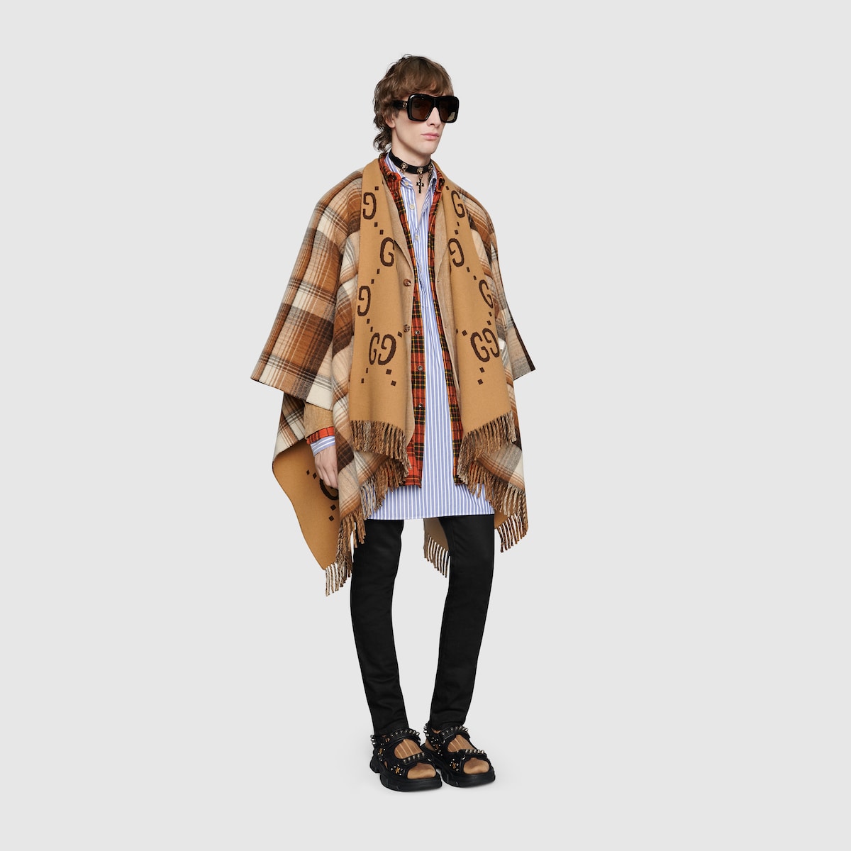 Brown GG Wool Reversible Poncho | GUCCI® MX