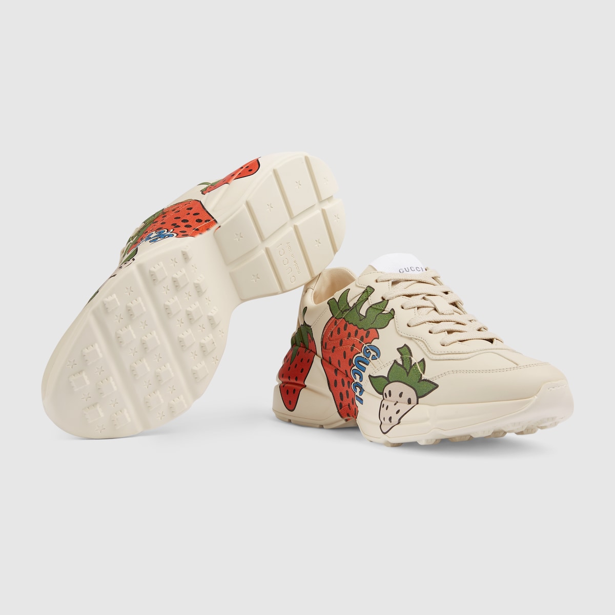 White Leather Women's Rhyton Sneaker With Gucci Strawberry | GUCCI® US