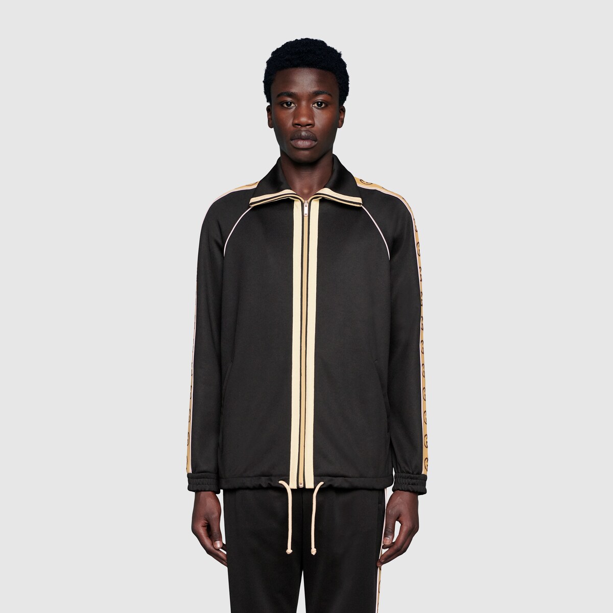 Black Technical Jersey Oversize Jacket With Brown G Stripe | GUCCI® NZ