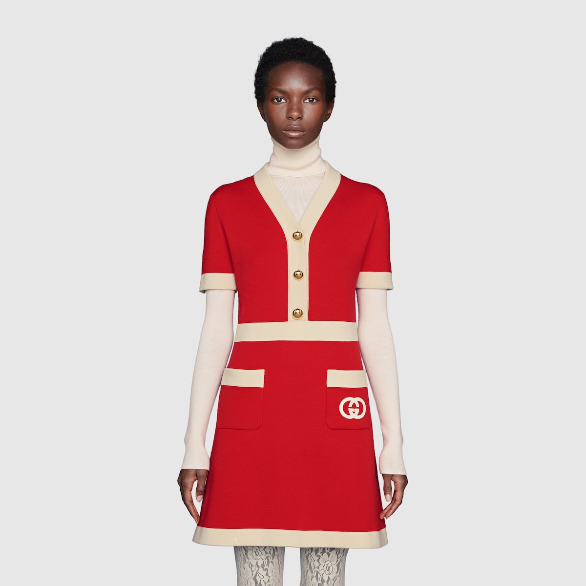 Red Wool Dress With Interlocking G | GUCCI® CZ