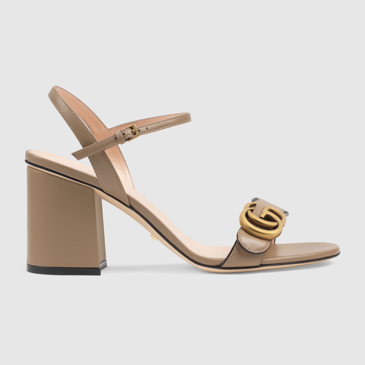 Dark Beige Leather Mid-Heel Sandal With Double G | GUCCI® NZ