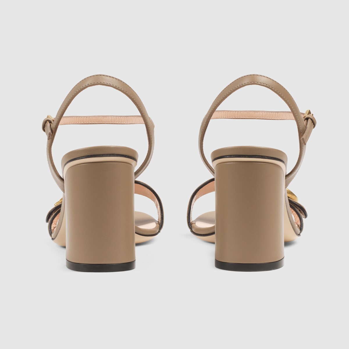 Dark Beige Leather Mid-Heel Sandal With Double G | GUCCI® NZ