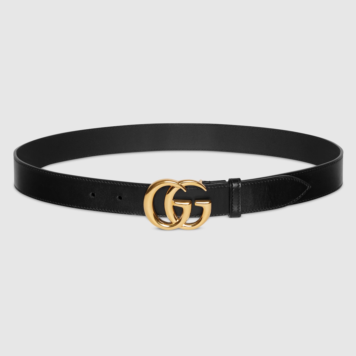 Cinturón GG Marmont de piel con hebilla brillante en piel negra | GUCCI® ES
