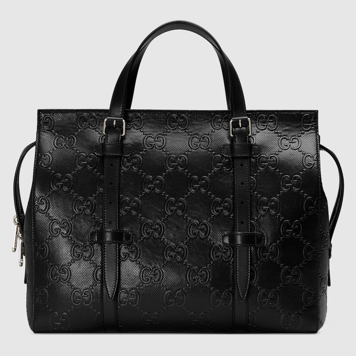 GG embossed tote bag in black leather | GUCCI® BE