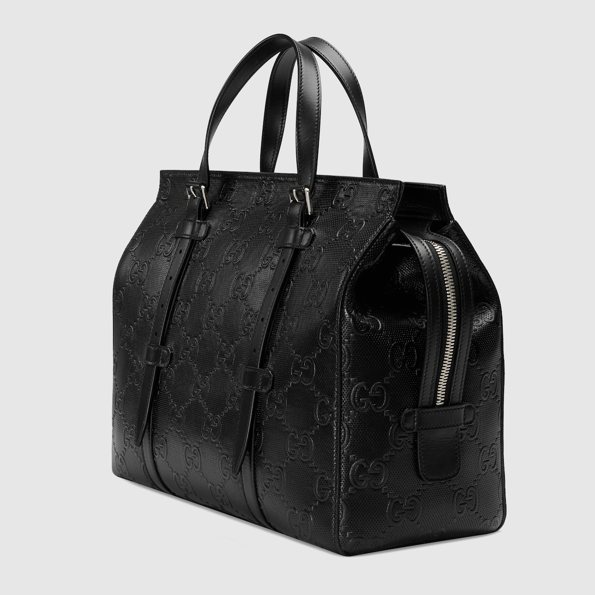 GG embossed tote bag in black leather | GUCCI® BE