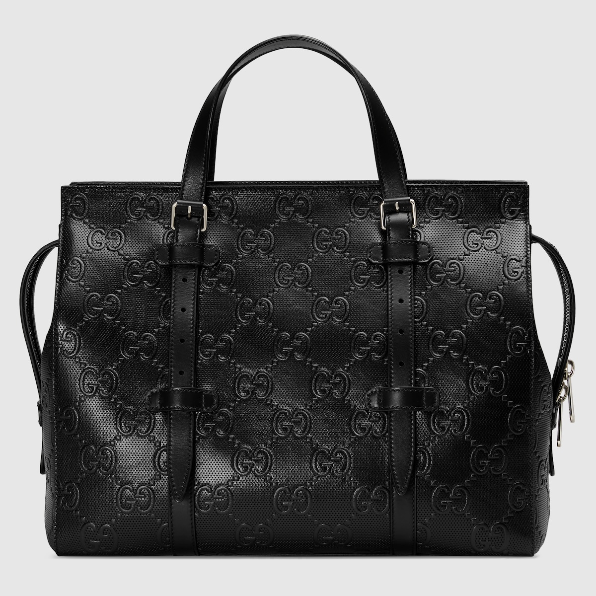 GG embossed tote bag in black leather | GUCCI® BE