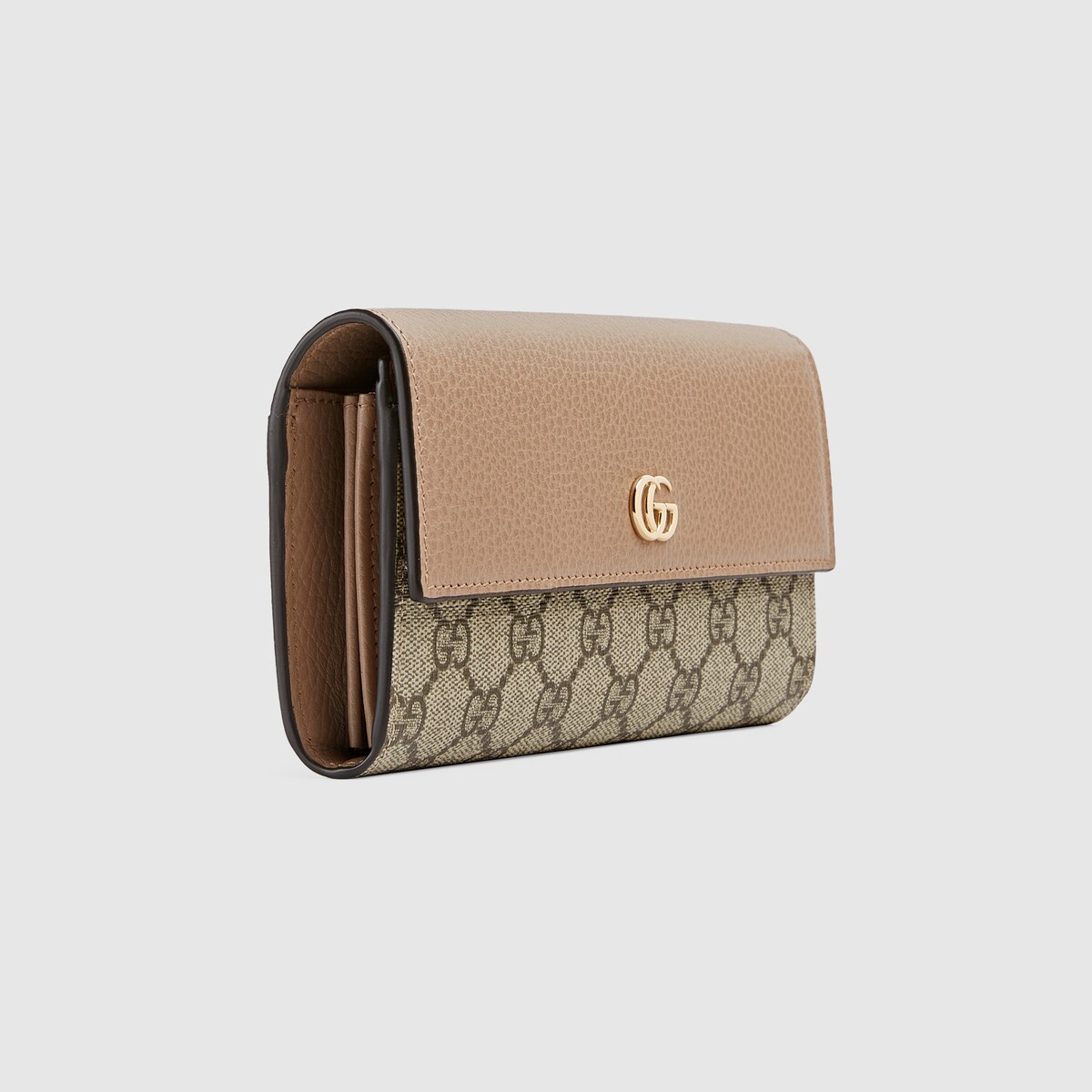 Bi-colour GG Marmont continental wallet in dusty pink leather and GG ...