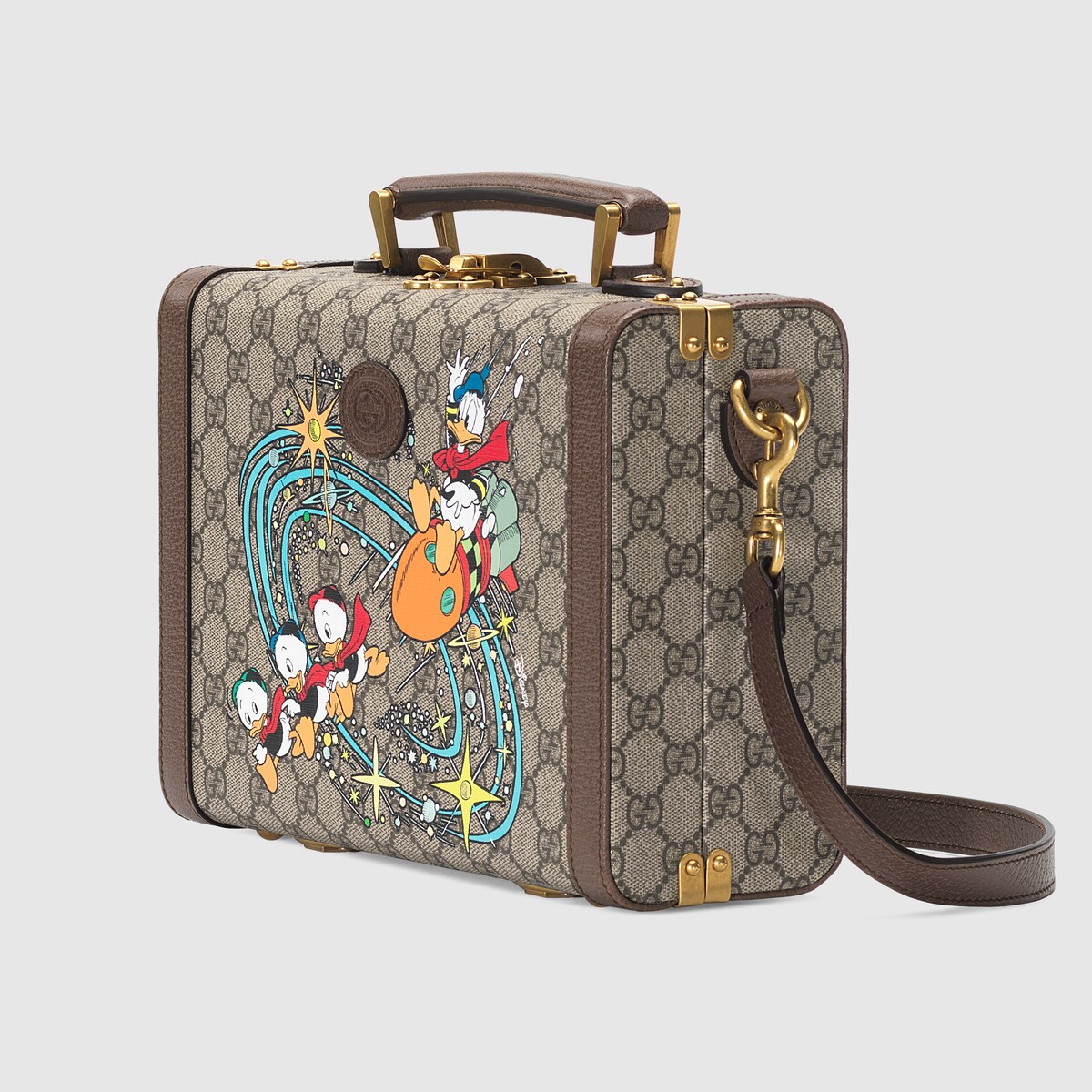 Disney x Gucci Donald Duck Beauty Case In Beige & Ebony GG Supreme ...
