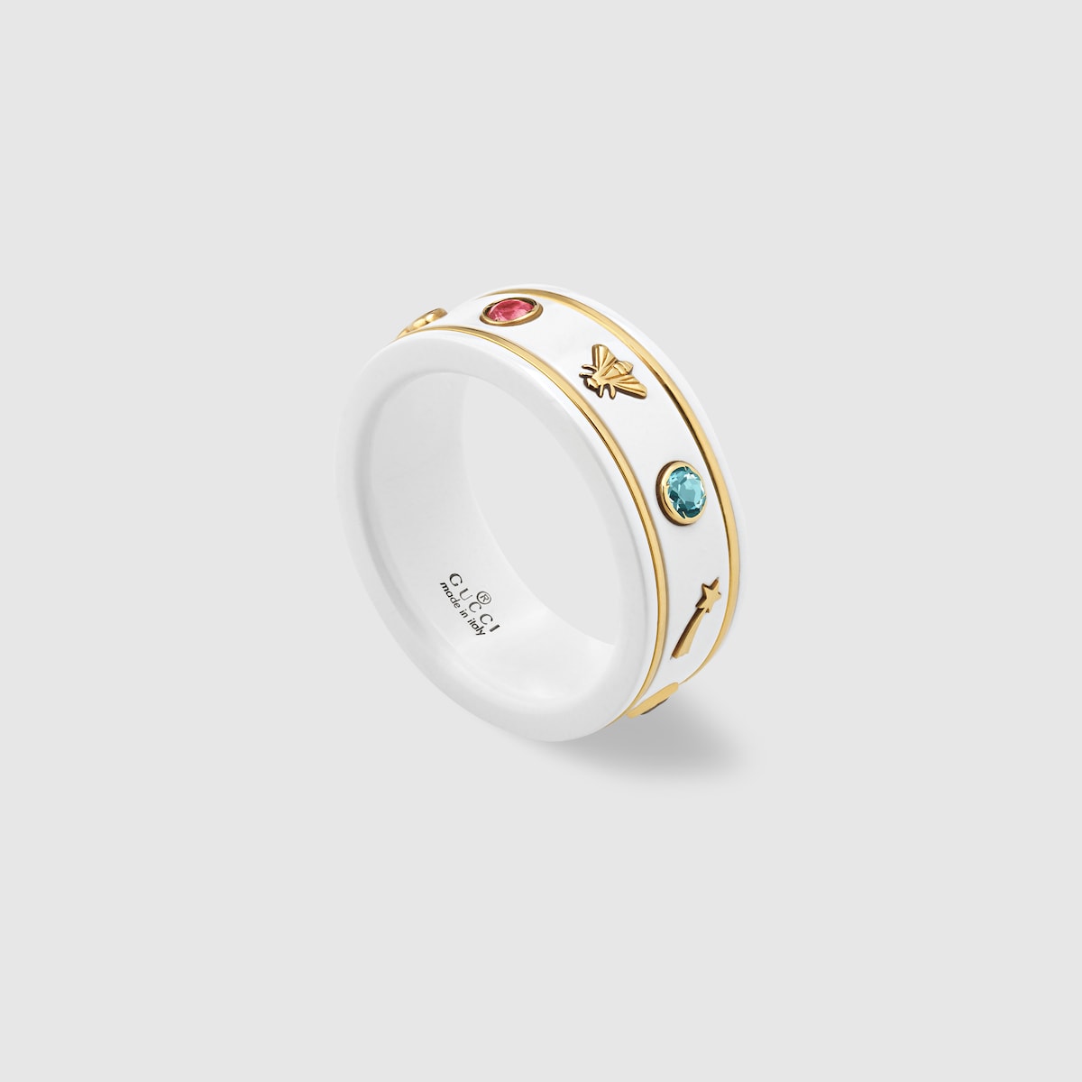 Icon 18k ring with gemstones in 18k yellow gold/white | GUCCI® US