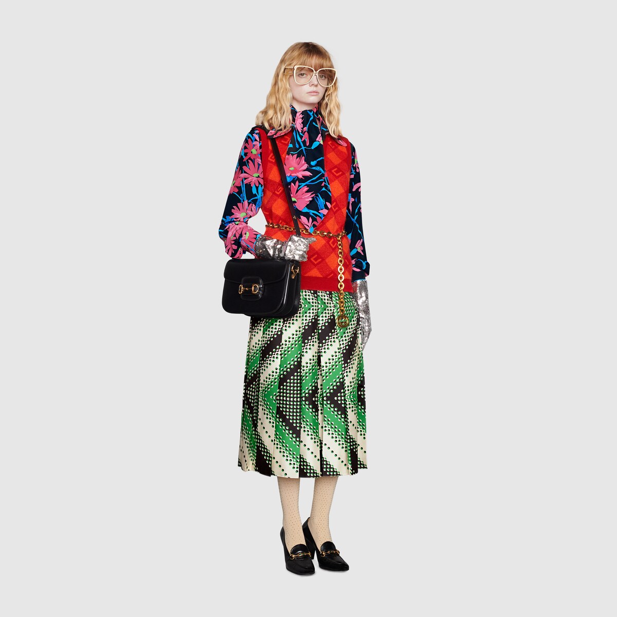 Falda de seda con estampado chevron | GUCCI® ES