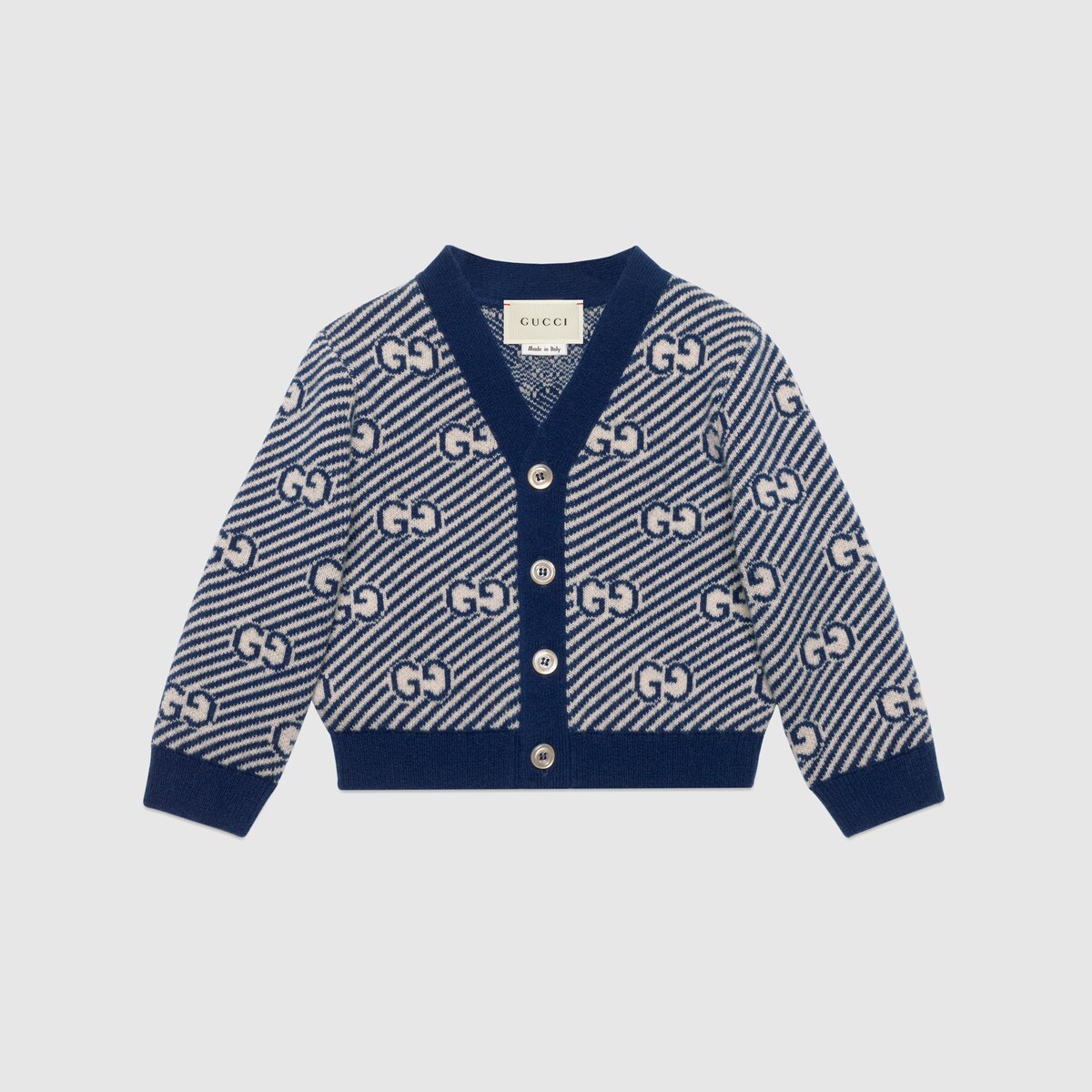 Baby GG Wool Cardigan In Blue/White | GUCCI® NZ