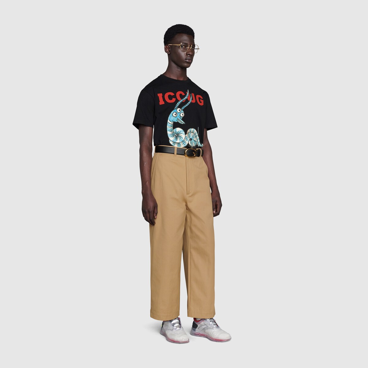 T-shirt with ICCUG animal print by Freya Hartas in black cotton | GUCCI® AE