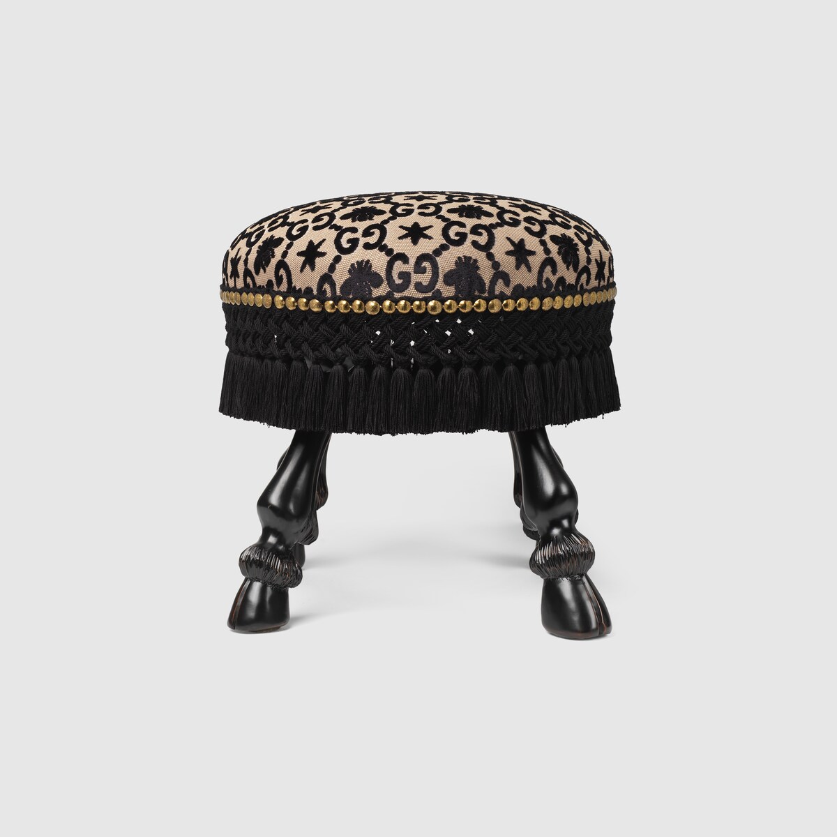 GG bee and star jacquard stool in beige and black | GUCCI® NZ