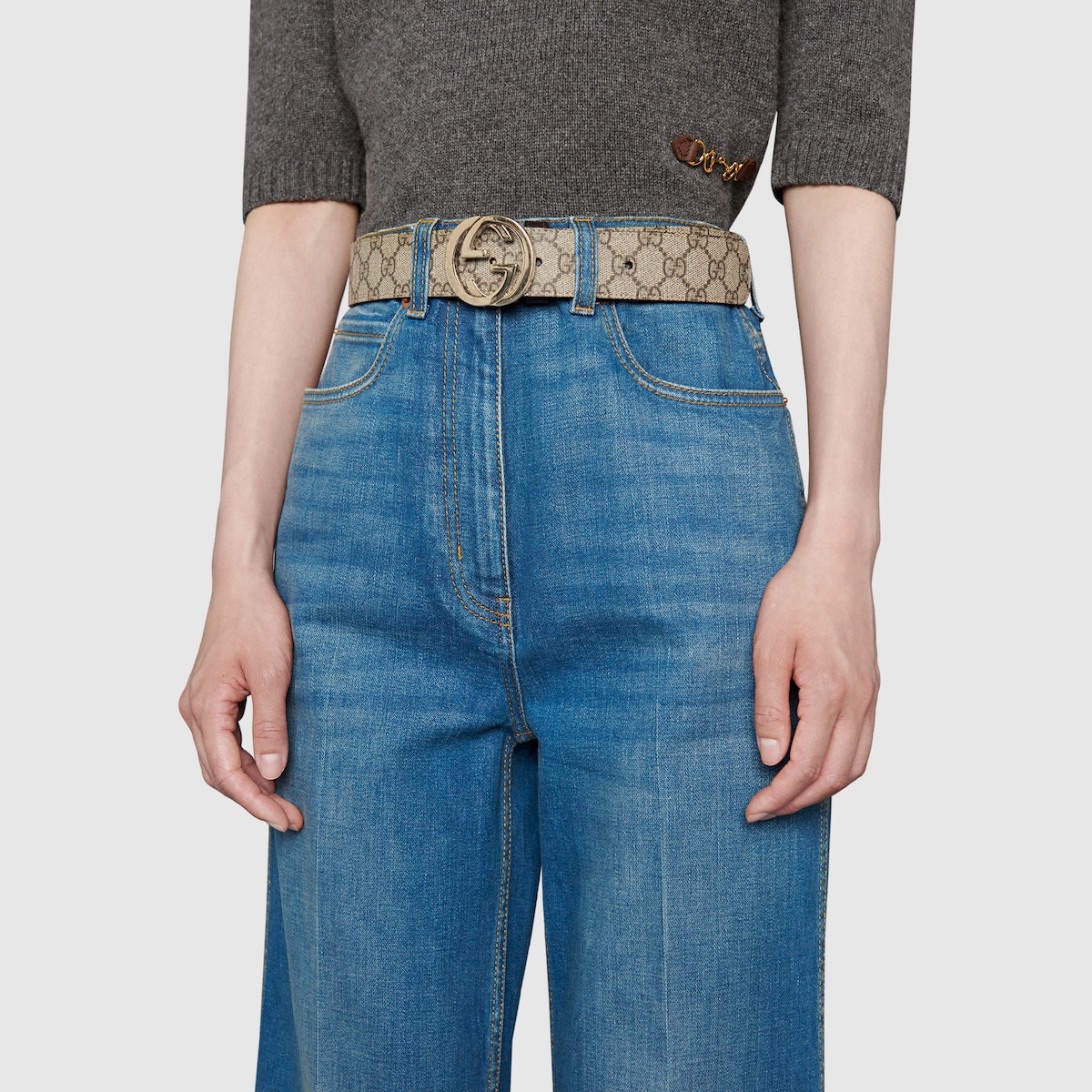 GG Supreme Beige Belt With Brass G Buckle | GUCCI® SE