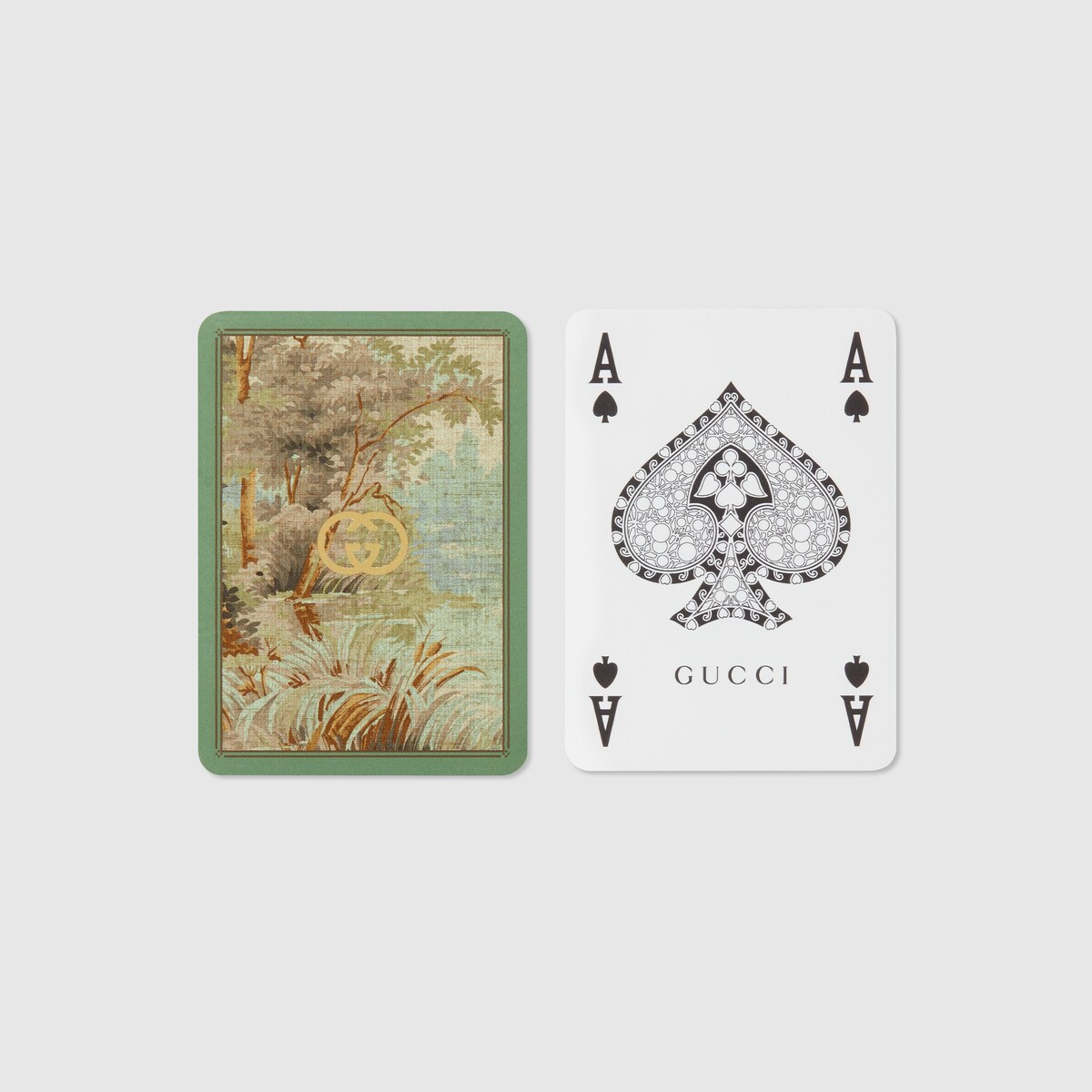 Radura print playing card set in brown and green Demetra | GUCCI® UK