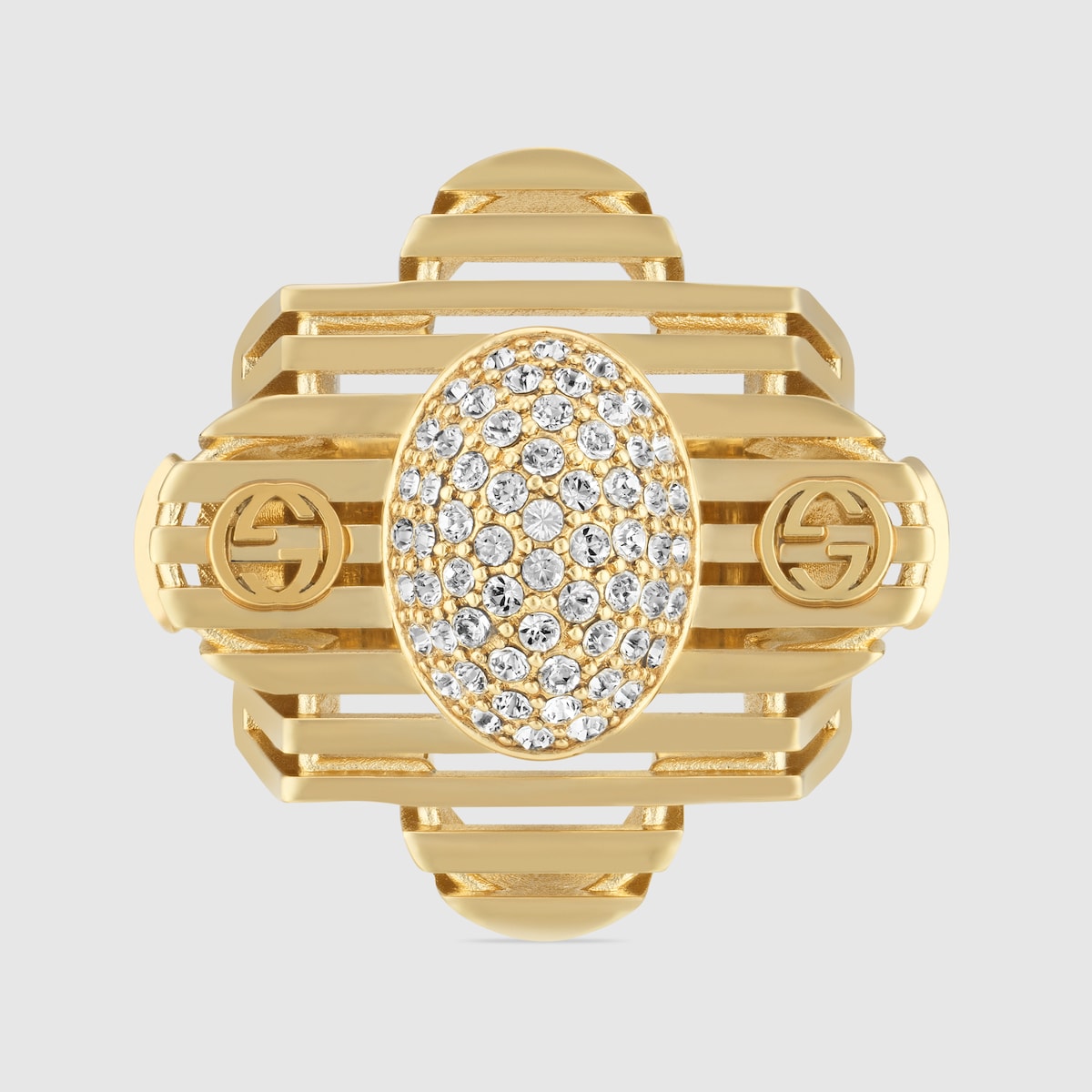 Interlocking G crystal ring in gold-tone metal | GUCCI® Canada