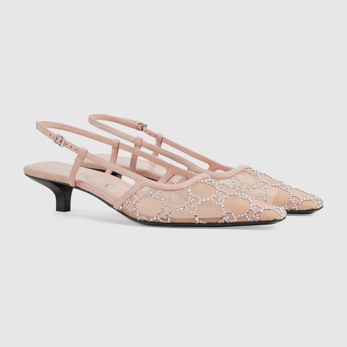 Women's GG crystal slingback pump in rose beige mesh | GUCCI® AE