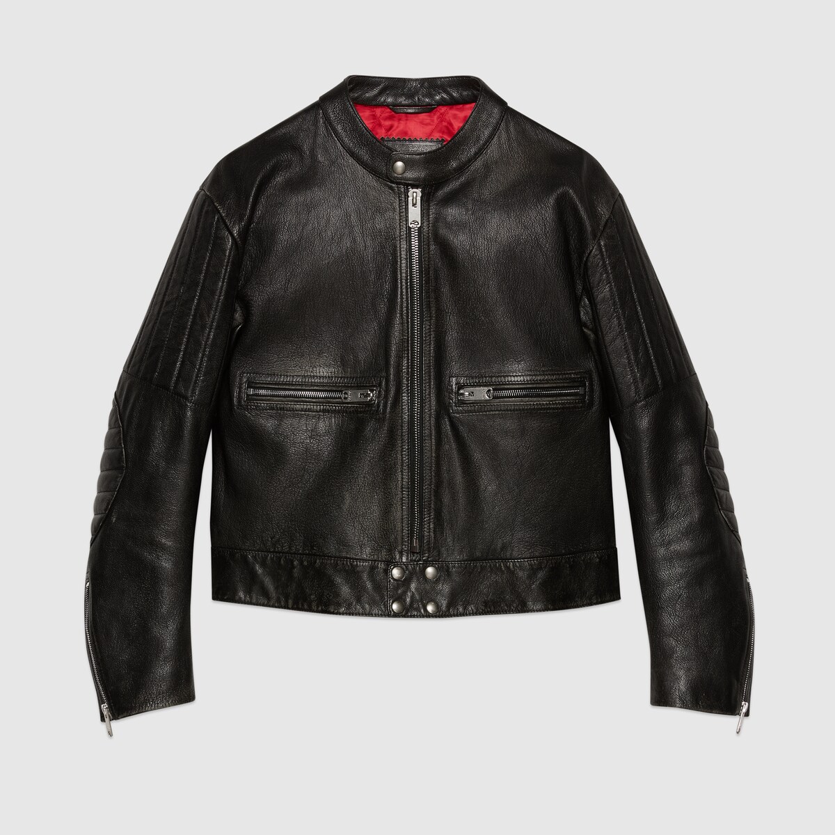 Leather biker jacket with 'You Got Good Taste' print in black | GUCCI® UK