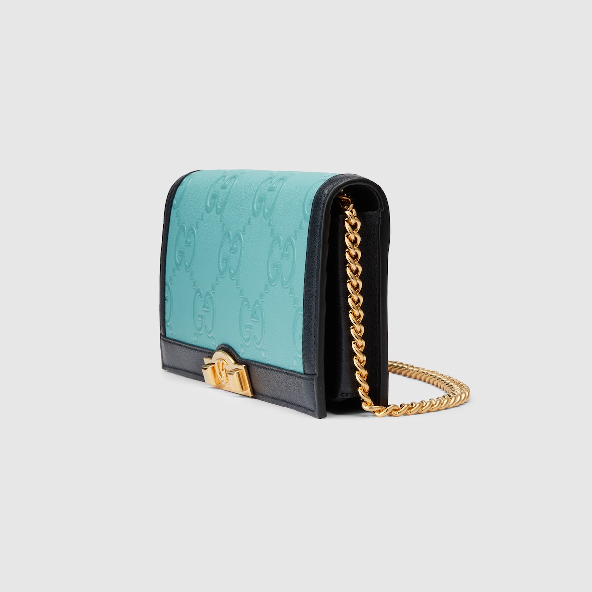 GG wallet with chain in light blue leather | GUCCI® Australia