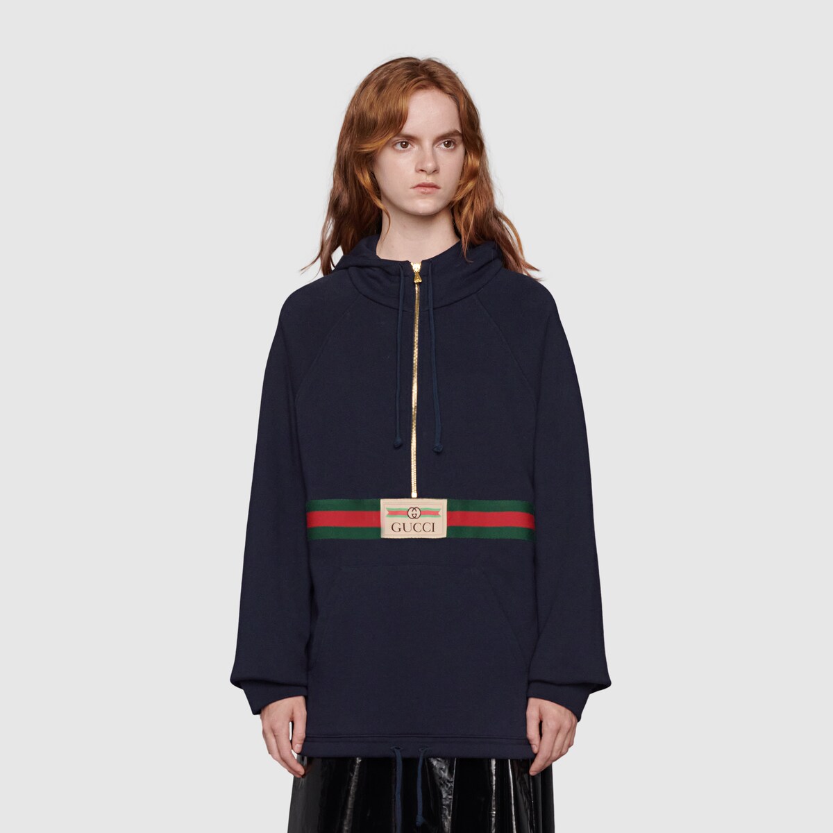 Web with vintage Gucci logo sweatshirt in ink blue | GUCCI® NO