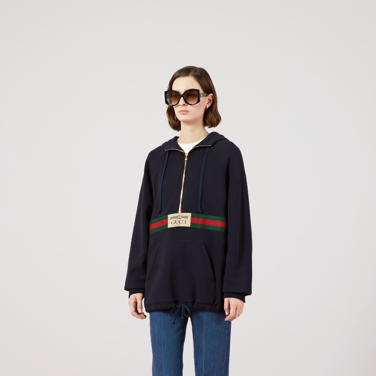 Web with vintage Gucci logo sweatshirt in ink blue | GUCCI® NO