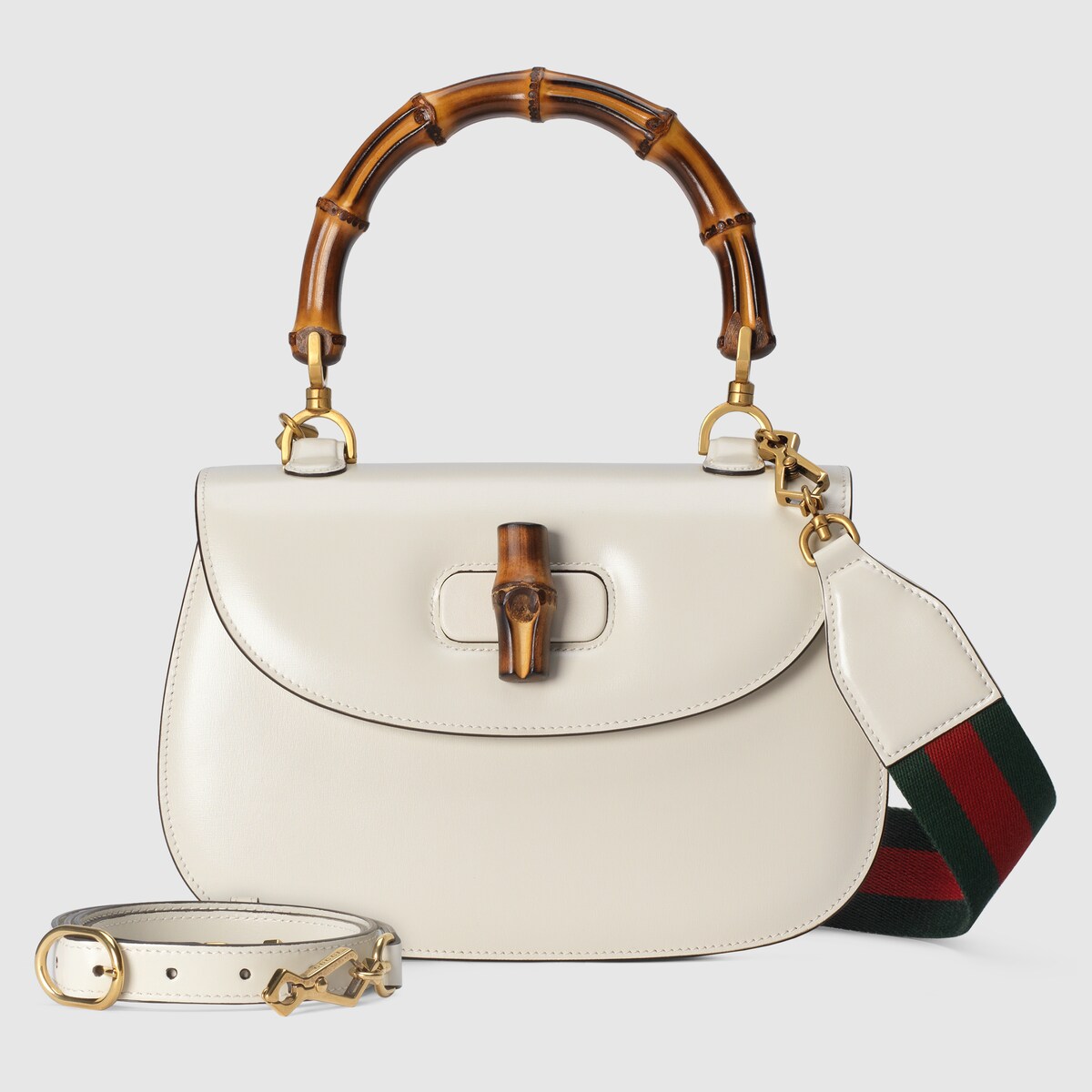 Gucci Bamboo 1947 medium top handle bag in white leather | GUCCI® NL