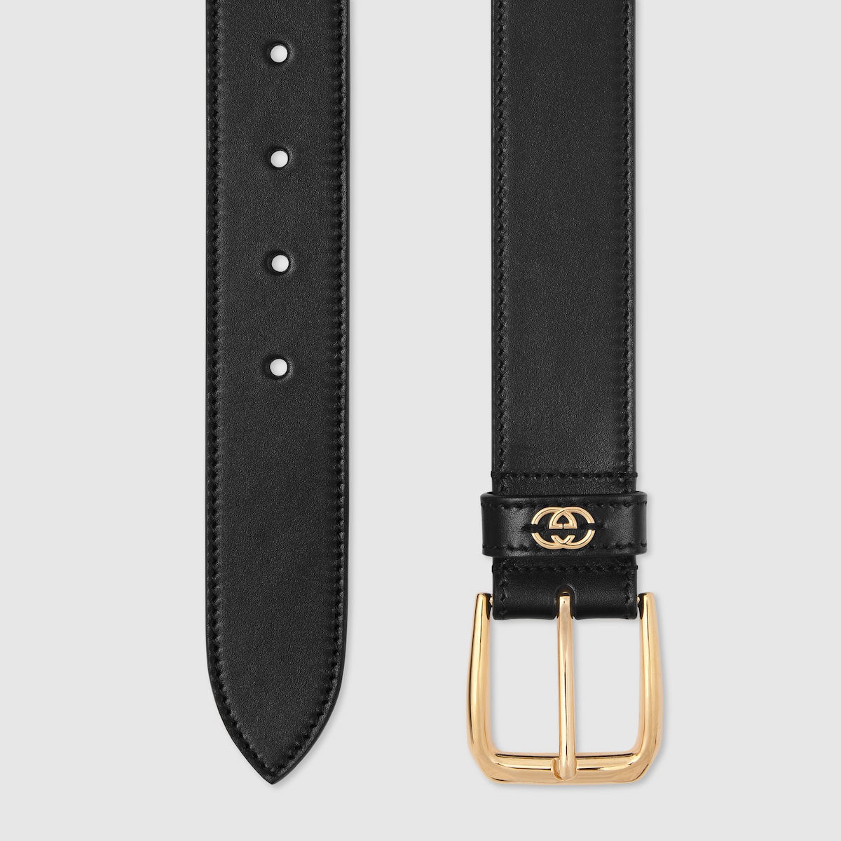 Belt with Interlocking G detail in black leather | GUCCI® CA