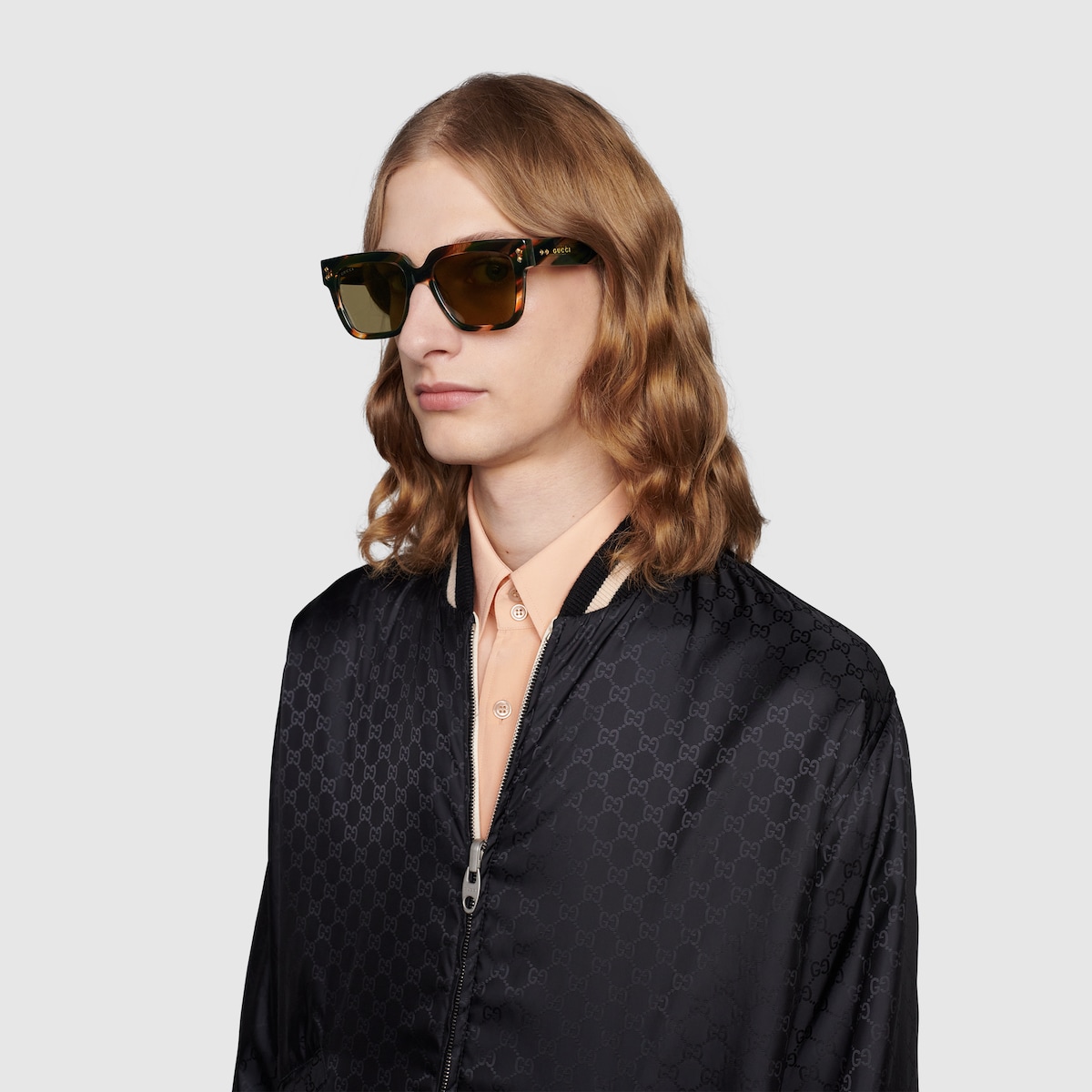 Rectangular frame sunglasses in tortoiseshell acetate | GUCCI® UK