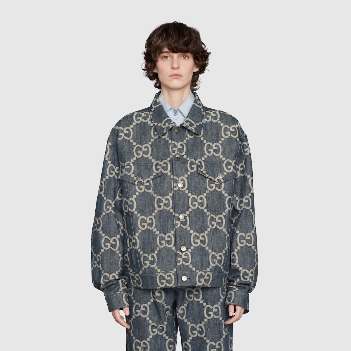 Gucci Pineapple jacket in blue and ivory | GUCCI® MX