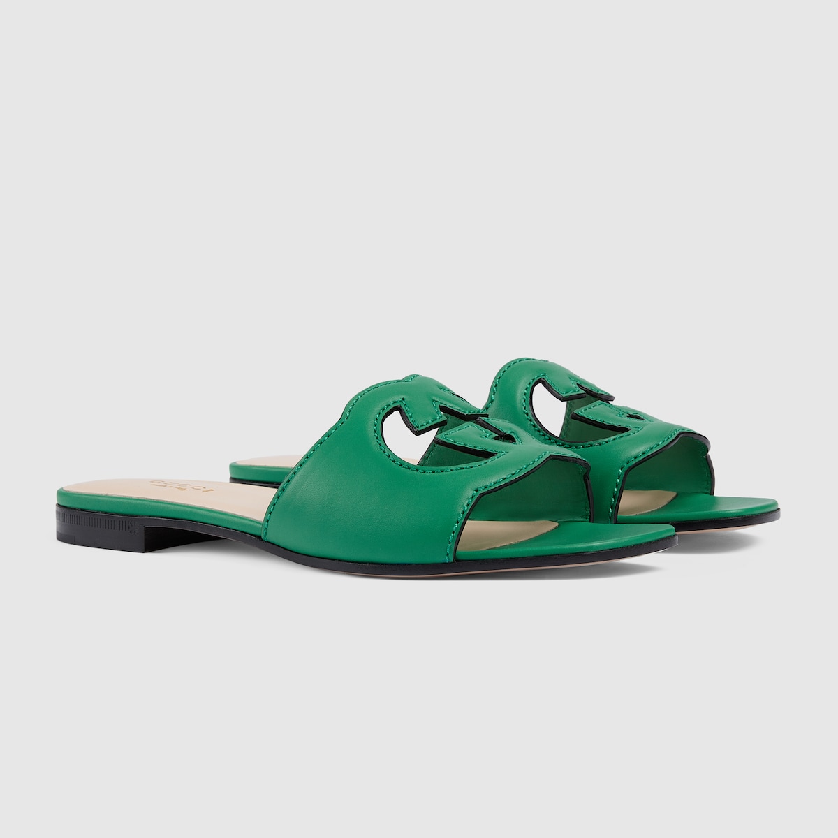 Women's slide sandal with Interlocking G in bright green leather ...