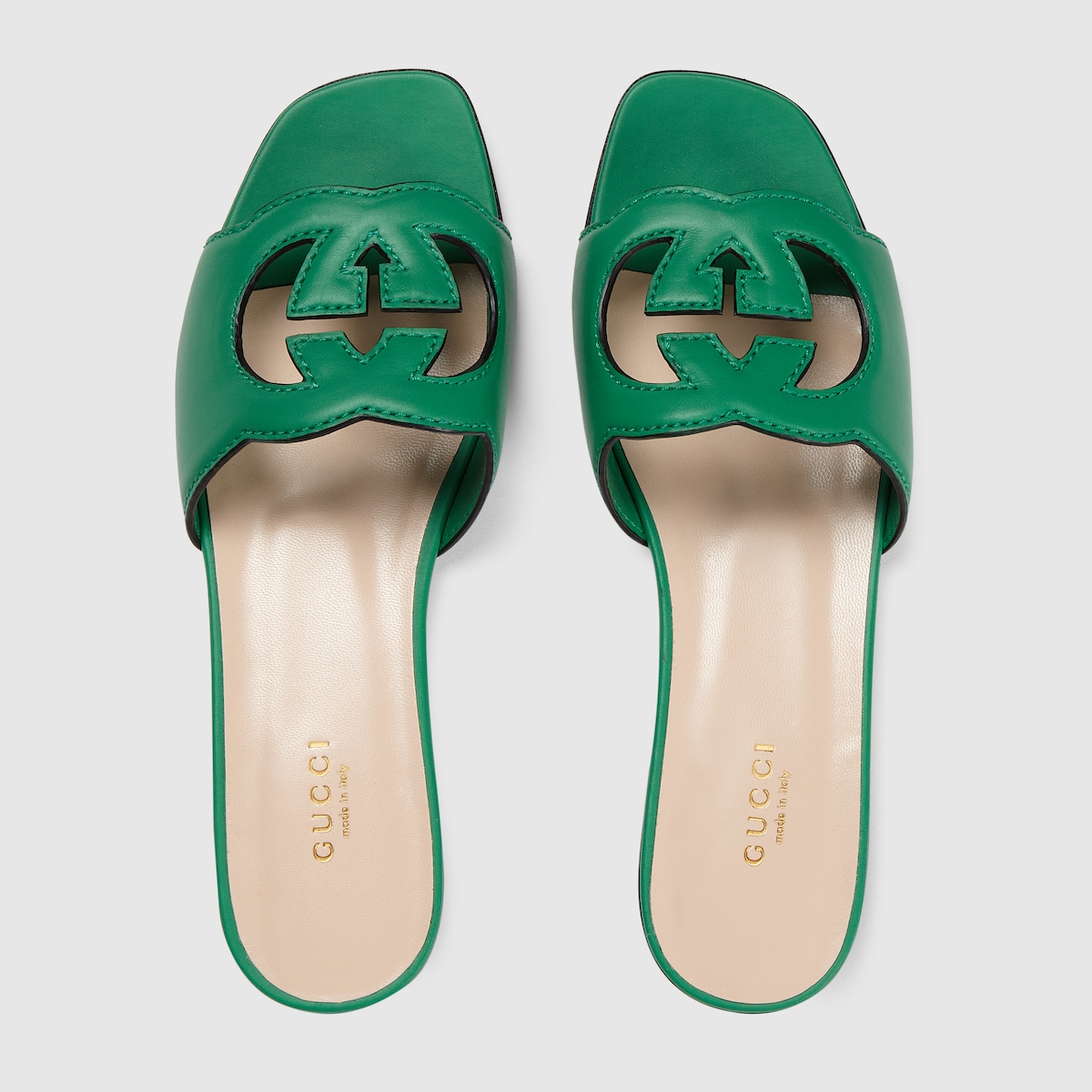 Women's slide sandal with Interlocking G in bright green leather | GUCCI® Canada