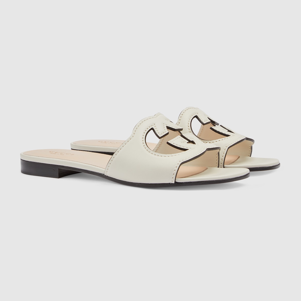 Mules à détail GG ajouré pour femme en cuir blanc | GUCCI® FR