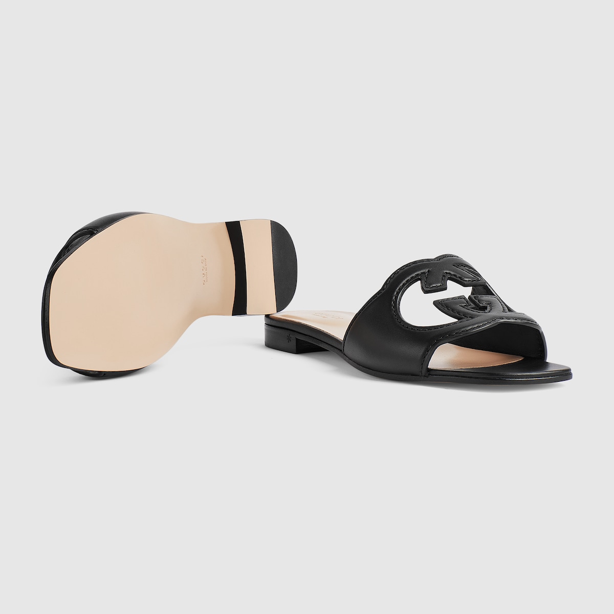 Women's slide sandal with Interlocking G in black leather | GUCCI® US