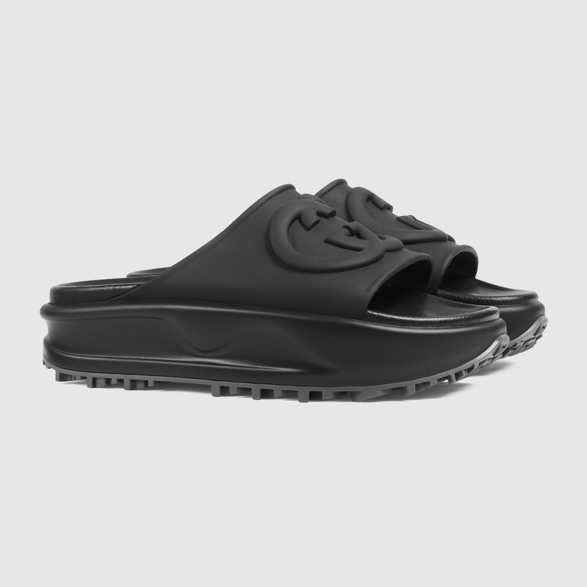 Women's slide with Interlocking G in black rubber | GUCCI® DK