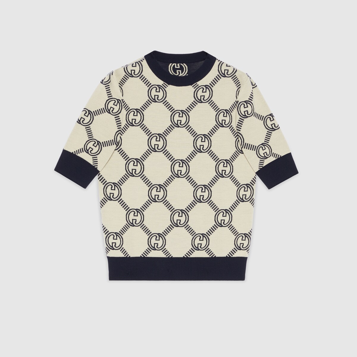 Reversible GG wool jacquard top in blue and ivory | GUCCI® US