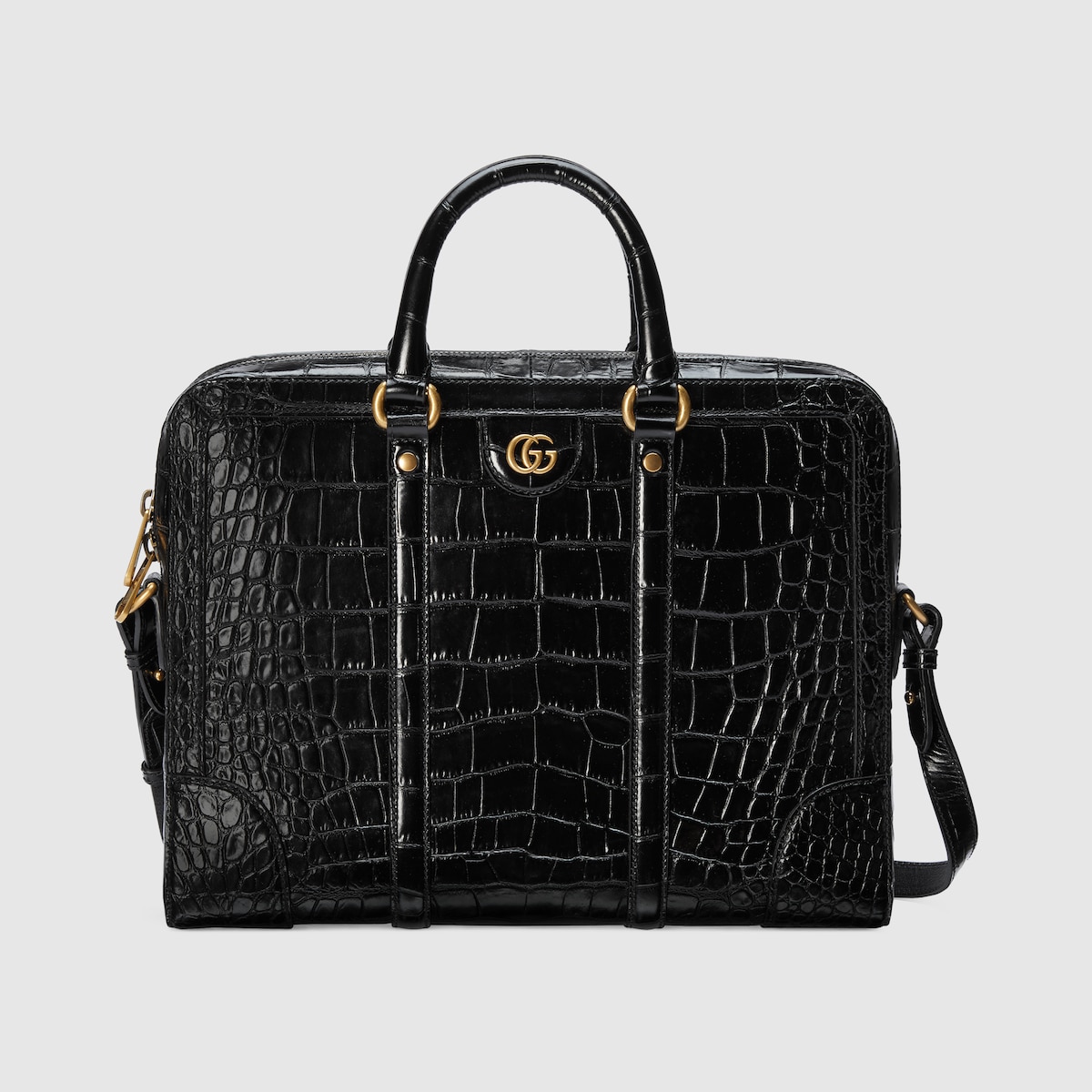 Crocodile briefcase with Double G in black | GUCCI® Australia