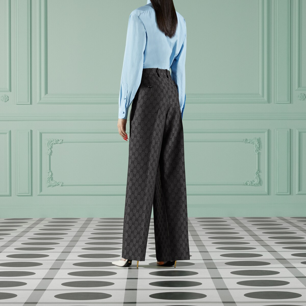 GG wool trouser in graphite | GUCCI® NZ