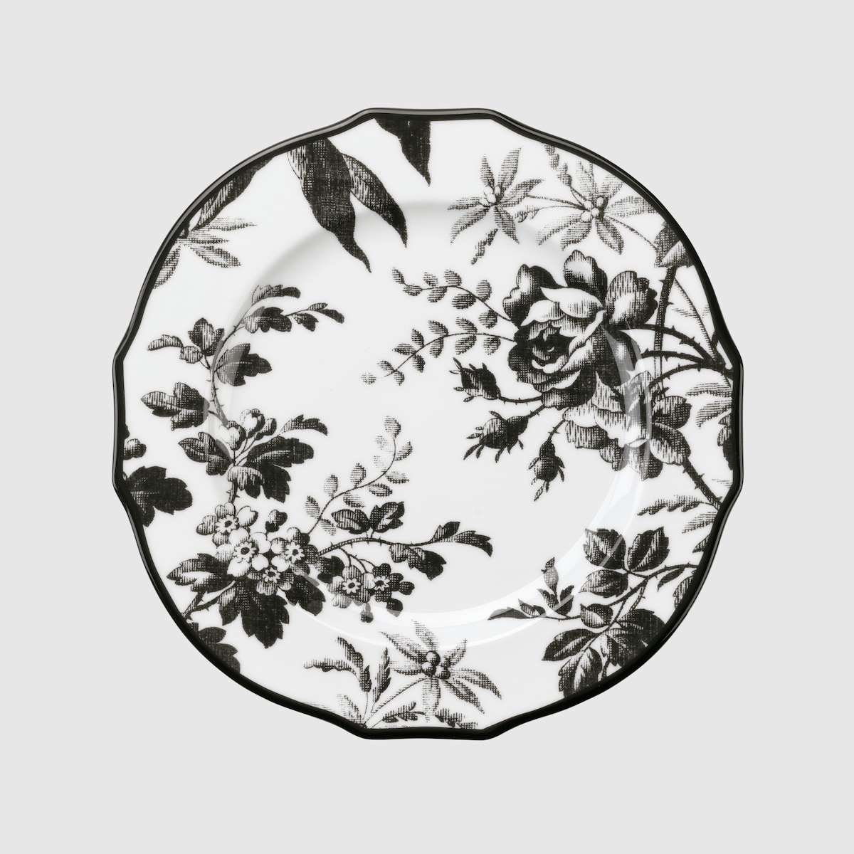 Herbarium dessert plate, set of two in black and white porcelain ...