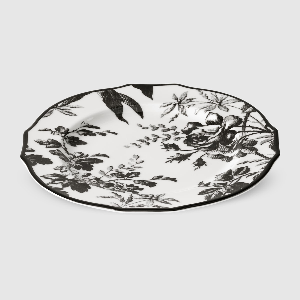 Herbarium dessert plate, set of two in black and white porcelain ...