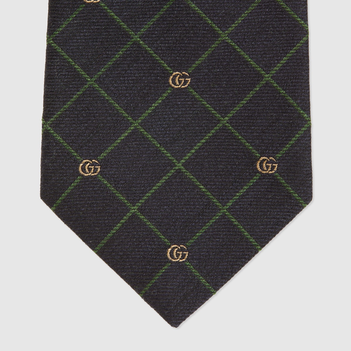 Double G and check silk jacquard tie in blue | GUCCI® US