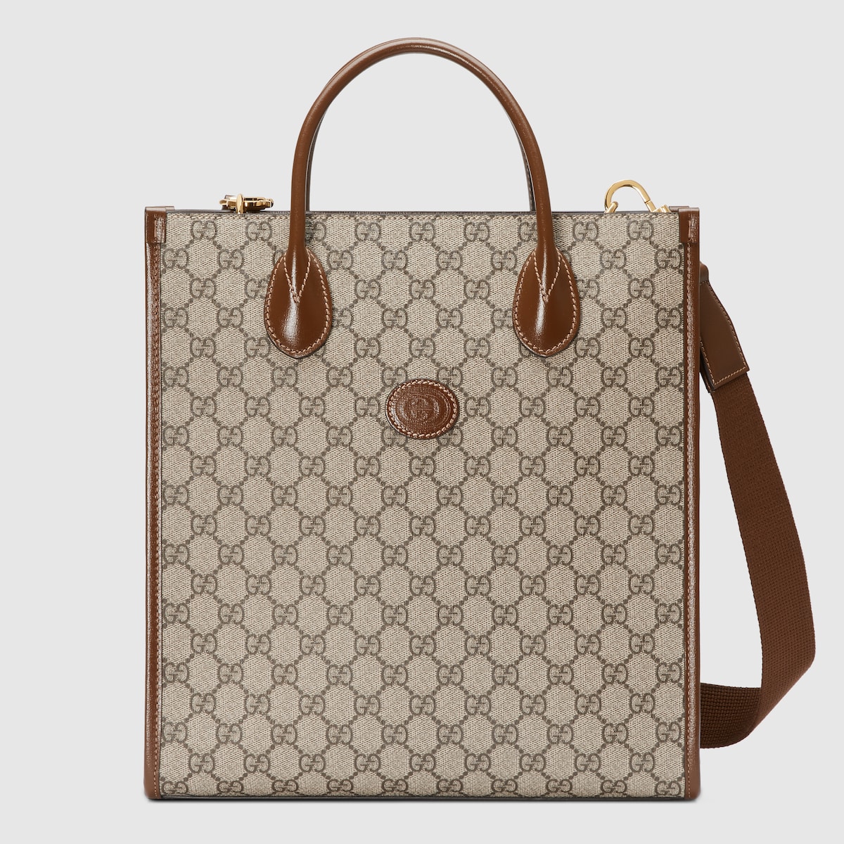 Tote bag with Interlocking G in beige and ebony Supreme | GUCCI® UK