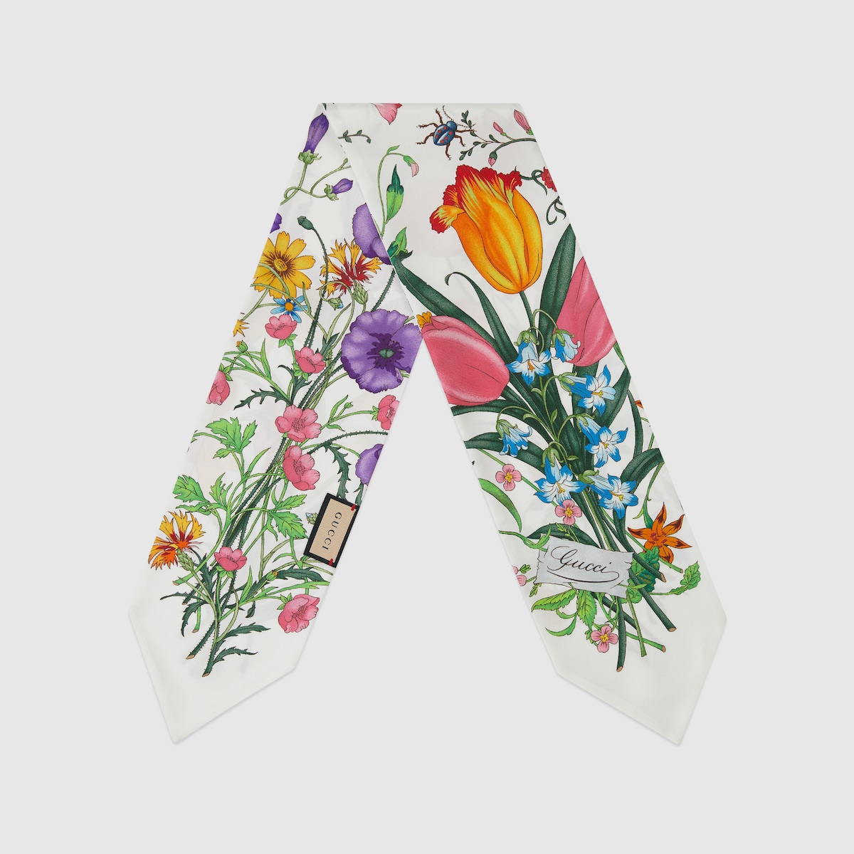 Printed silk ribbon in white and multicolour | GUCCI® NZ