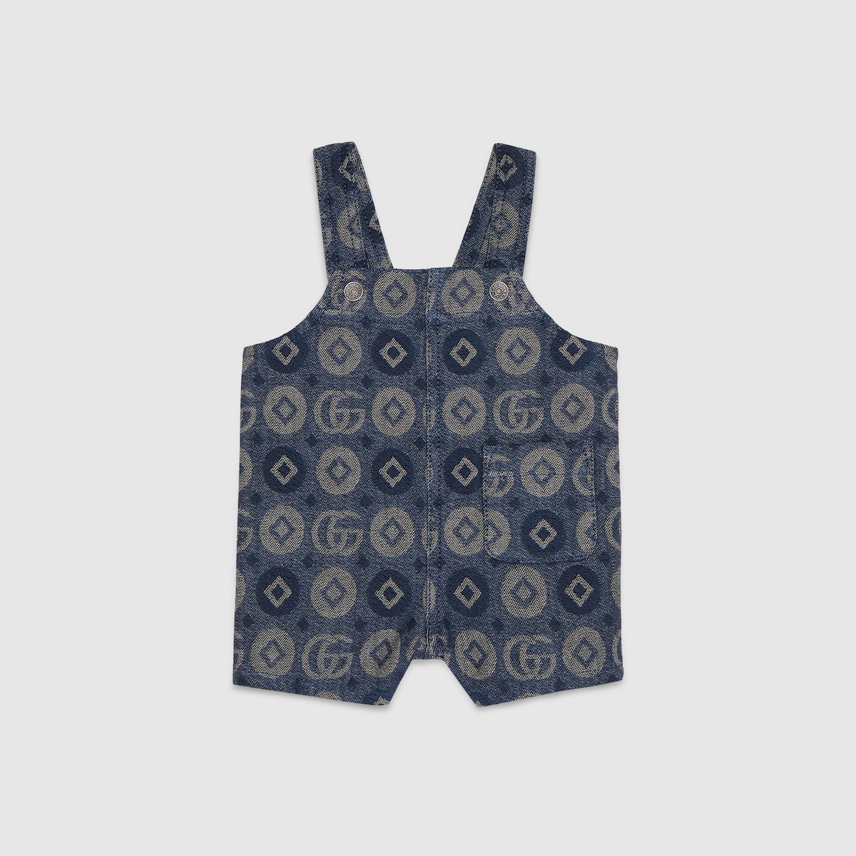 Baby Double G geometric denim overall in blue and ivory | GUCCI® US
