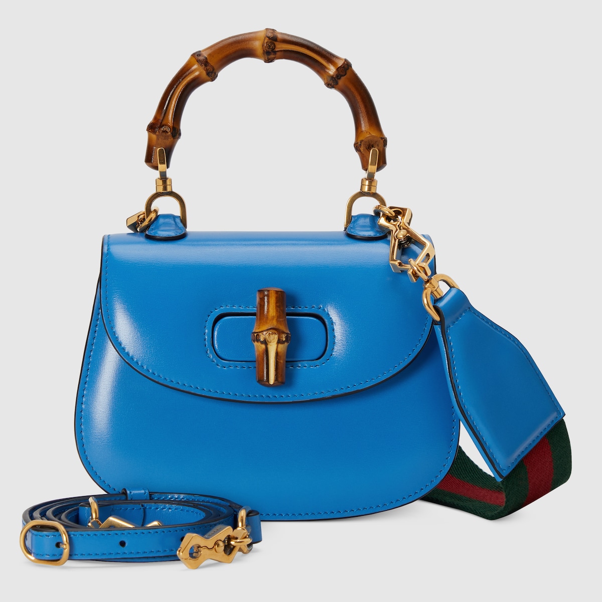 Gucci Bamboo 1947系列竹节迷你手提包 in蓝色皮革 | GUCCI® UK