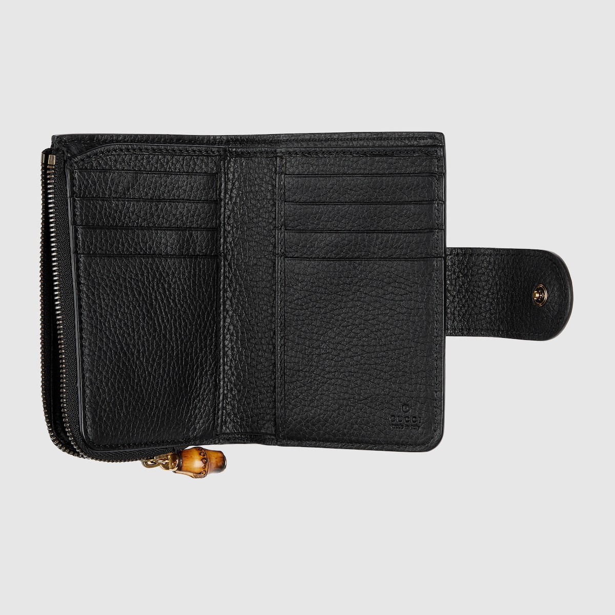 Cartera con bambú y Doble G tamaño mediano en piel negra | GUCCI® ES
