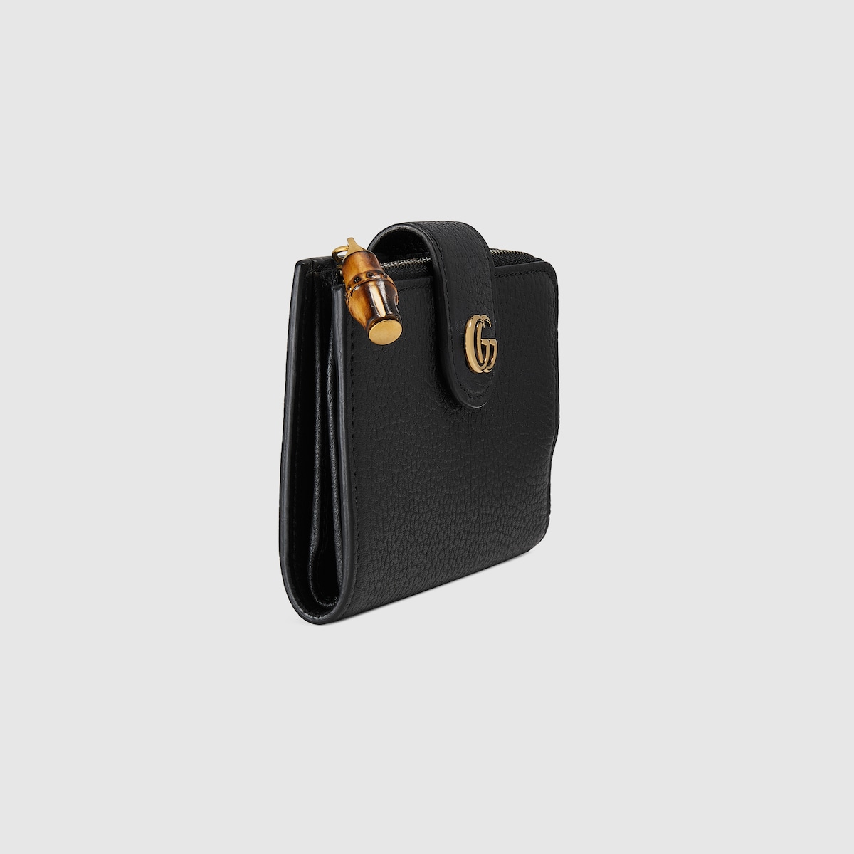 Cartera con bambú y Doble G tamaño mediano en piel negra | GUCCI® ES